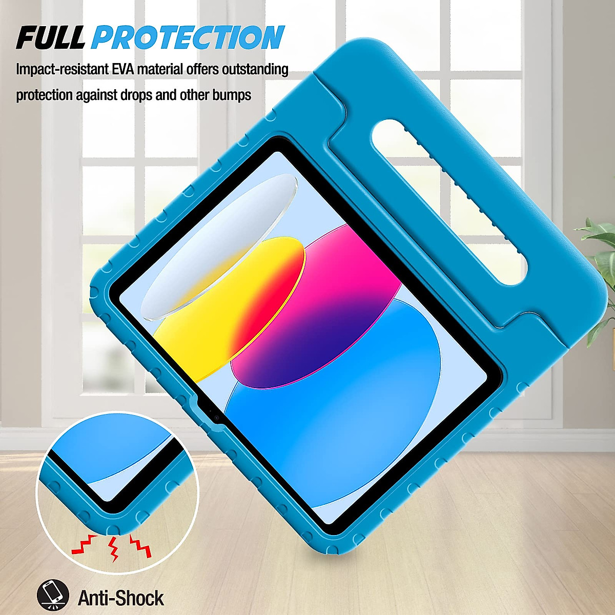 ProCase Kids Case for iPad 10th Generation with Pencil Holder, iPad 10 case 10.9 Inch 2022 Shockproof Lightweight Kids Case with Stand and Convertible Handle for Child Boys Girls Toddlers -Blue