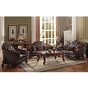 ACME Vendome II Sofa w/5 Pillows - - 2-Tone Dark Brown PU & Cherry