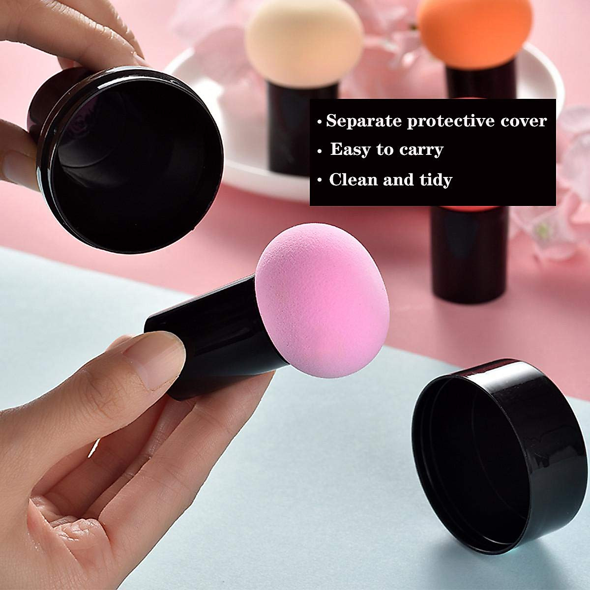 BESTLA 3pcs Powder Puff Mushroom Makeup Sponge Blender Puff With Handles and 3 Holder Cases Cosmetic Facial Face