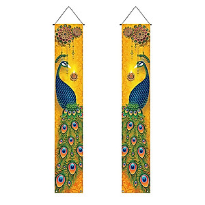 Banners,Happy Diwali Porch Banner Indian Diwali Peacock Front Porch Welcome Sign Deepawali Indian Festival of Lights Decorations-12×71''