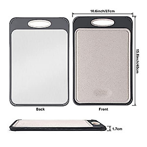 Cutting Board Double Sided, GUANCI Large Size 16”×11”, 316 Stainless Steel Cutting Board for Kitchen, Food-Grade, Stainless Steel and Wheat Straw PP, Easy to Clean