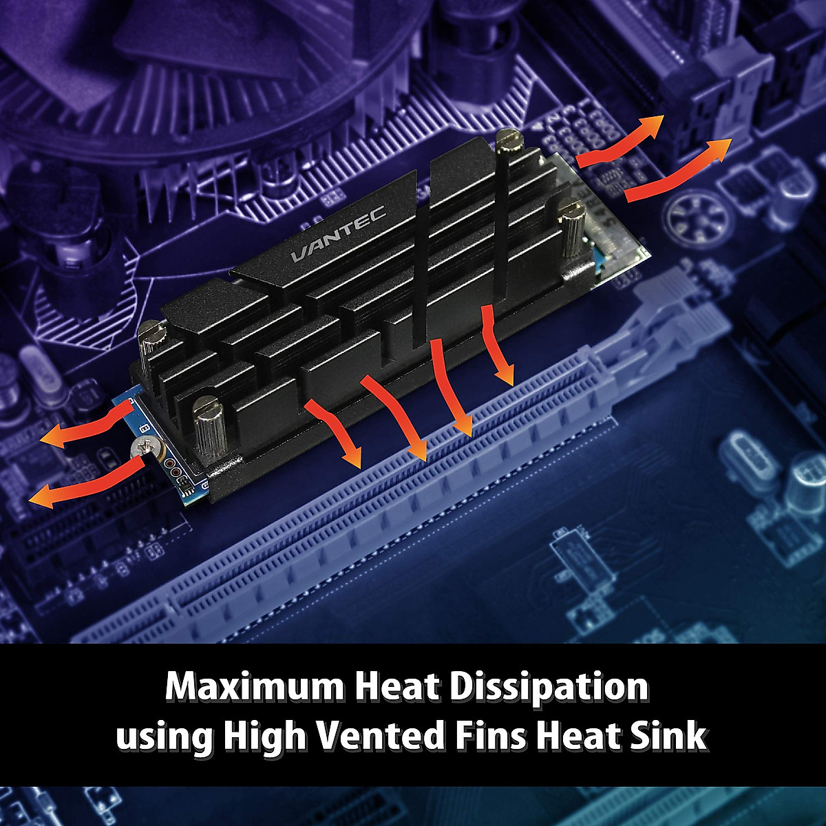 Vantec ICEBERQ M.2 NVMe/SSD Heat Sink with Thermal Pad (HS-NVME150-BK, Black)