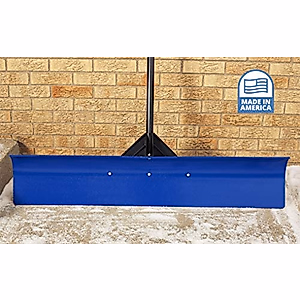 The Snowcaster 48 Inch Snow Pusher & Barn Shovel 48UPH | Heavy Duty 48” X 9.5” Polyethylene Blade | Snow Removal - Driveway, Doorway, Sidewalks | Commercial & Residential – Blue
