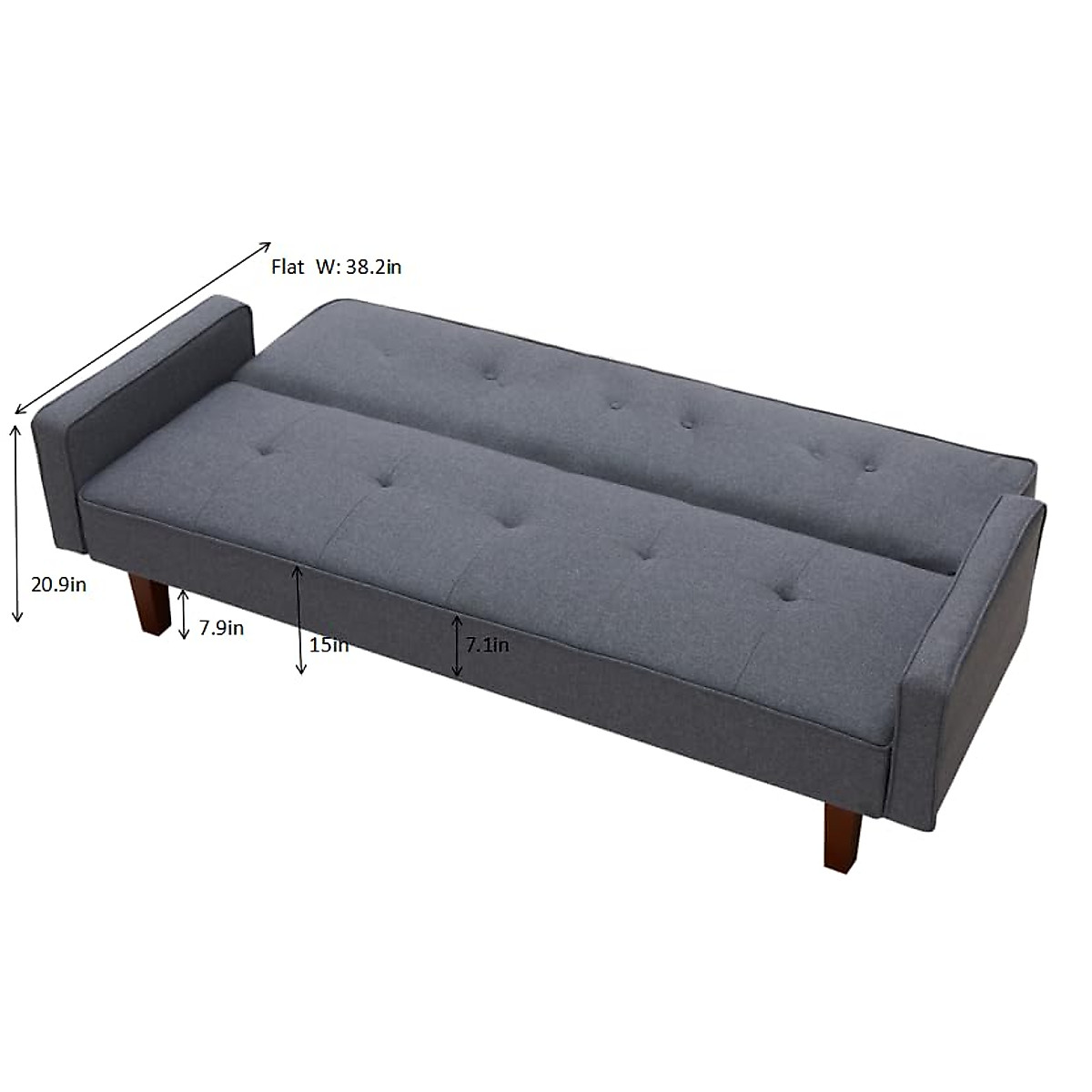 Eafurn Button Tufted Sofa Bed, Linen Fabric Adjustable Sleeper Modern Reversible Convertible Folding Lounge Couch Loveseat Daybed for Living Room with Solid Wood Legs, Dark Grey
