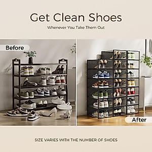 Pinkpum 15 Pack X-Large Shoe Storage Boxes, Shoe Organizer for Closet Clear Plastic Stackable Shoe Dispaly Case Bins Holder, Sneaker Storage for Sneakerheads Black