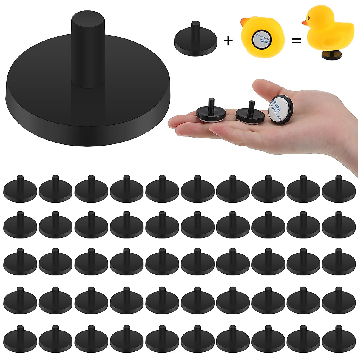 Wesiti 50 Pieces Duck Plug Rubber Duck Mount Black Plastic Holder for Fixed Display Car Dashboard Bath Accessories, Rubber Duckies Not Included