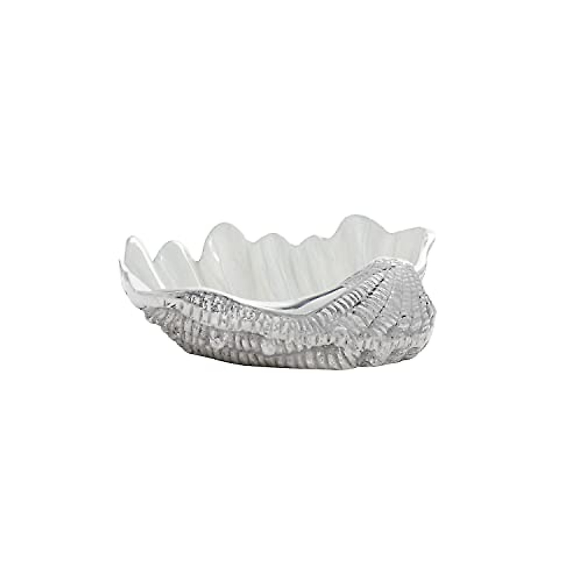 Deco 79 Aluminum Sea Life Shell Serving Bowl with Enamel Interior, 12" x 9" x 3", White