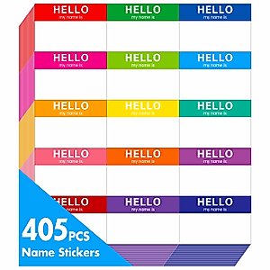 15 Colors 405 PCs Name Tag Rainbow Sticker in for Themed Party School Office Home (3"x2" Each)