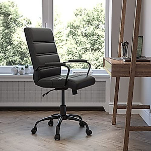 Flash Furniture Whitney Mid-Back Desk Chair - Black LeatherSoft Executive Swivel Office Chair with Black Frame - Swivel Arm Chair