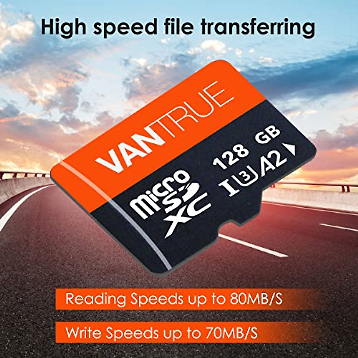 Vantrue 128GB U3 microSDXC UHS-I 4K UHD Video Monitoring Memory Card with Adapter for Dash Cams, Body Cams, Action Camera, Other Surveillance & Security Cams