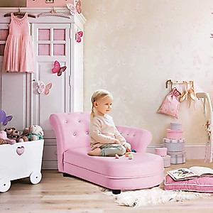 Costzon Kids Couch, Princess Kids Sofa Chairs for Baby Girls 3-5 Old w/Wood Frame & Leather Surface for Nap & Rest, Toddler Couch for Preschool, Nursery, Kindergarten, Children Furniture Gift (Pink)