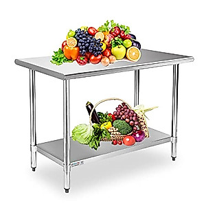 STABLEINK NSF Stainless Steel Table, 24 x 48 Inches Metal Prep & Work Table with Adjustable Undershelf, for Commercial Kitchen, Restaurant, Hotel and Garage