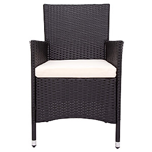 ERYE 7 Pieces PE Wicker Rattan Dining Sets Include Tempered Frosted Glass Table,6 Armchairs and Cushions, All-Weather Outdoor & Patio Conversation Dinner Furniture for Garden Backyard,Black +Beige