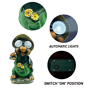 Iweshal Garden Statues Decor Outdoor Resin Garden Figurines with Solar Lights, Garden Sculptures & Statues Animal Ornaments for Outside Patio Lawn Yard Porch Christmas Decorations Gift