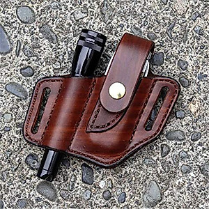Timpfee Knife Belt Sheath,Leather Sheath, Knife Leatherman Holster with Pen Holder, Key Fob Organizer Sheath for Belt and Flashlight Sheath Multitool Pouch Tactical Pens Tools Black