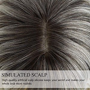 Rose bud Wavy Bob Wig with Bangs Natural Ombre Silver Wig Synthetic Hair Shoulder Length Short Curly Wigs for Women