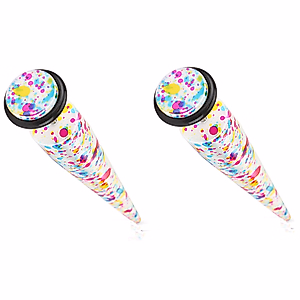 Body Accentz Plugs Earrings Solid Acrylic Printed Paint Splatter Fake Taper Faux Plug 16g Sold as Pair HO1813