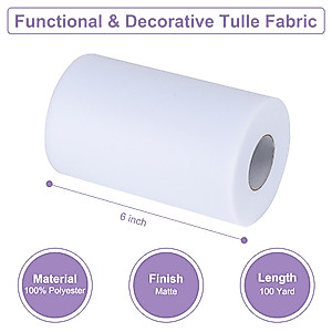 White Tulle Fabric Rolls 6 Inch by 100 Yards (300 feet) Tulle Roll Spool Fabric for DIY Tutu Skirt Baby Shower Birthday Party Wedding Decorations Christmas Craft Supplies (White)