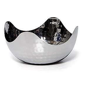 Bezrat Hammered Stainless Steel Serving Bowl –Multipurpose Decorative Metal Wave Bowl (6" x 6")