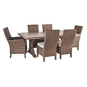 Signature Design by Ashley Beachcroft Outdoor Wicker Dining Chair Set, 2 Count, Beige