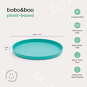 bobo&boo Colorful Plant-Based 7.5 inch Kids Plates for Toddler Eating – Set of 3, Plant-Based, Melamine-Free And Microwave Safe – Eco-Friendly Toddler Plate Set for Boys and Girls - Lagoon