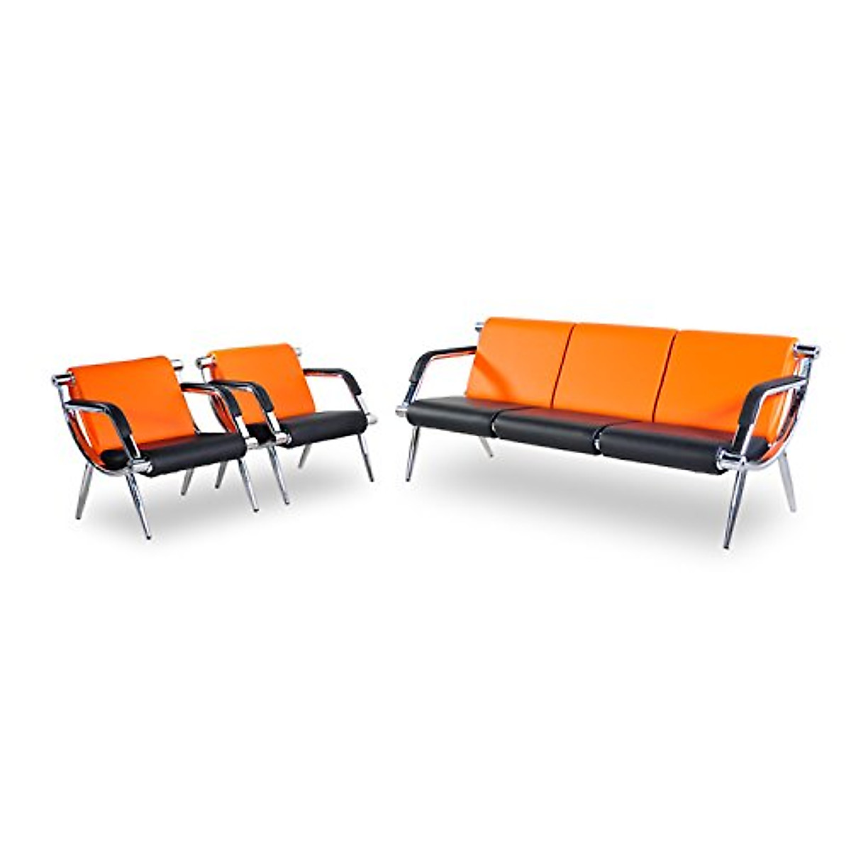 BORELAX 3PCS Office Reception Chair Set Orange and Black PU Leather Waiting Room Bench Visitor Guest Sofa Airport Clinic