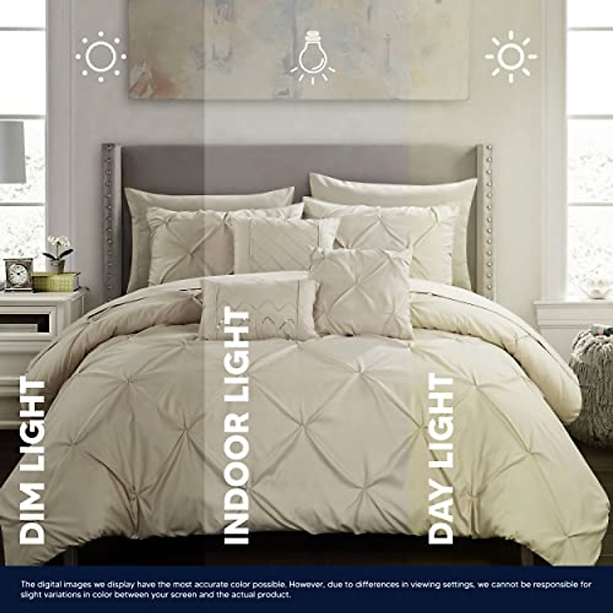 Chic Home 10 Piece Hannah Pinch Pleated, ruffled and pleated complete King Bed In a Bag Comforter Set Silver With sheet set