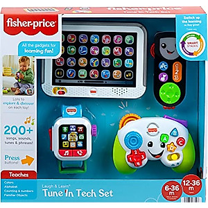 Fisher-Price Laugh & Learn Baby Learning Toys Tune In Tech Gift Set of 4 Interactive Pretend Play Toys for Ages 6+ Months [Amazon Exclusive]