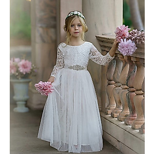 MCieloLuna Toddler Girl Baby GILR Lace Back Tulle Flower Dresses for Wedding Wine Red Pageant Princess First Communion Dress Wine Red Size 2