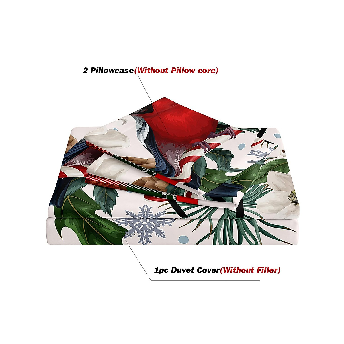 ZIRANSHU Christmas Duvet Cover Queen Size, Holiday Decoration Christmas Theme Bedding Sets Printed with Christmas Elements Such As Pine Cones, Bells, Birds(1 Duvet Cover + 2 Pillowcase)