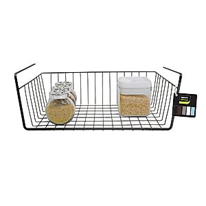 Smart Design Undershelf Storage Basket - Medium - Snug Fit Arms - Steel Metal Wire - Rust Resistant - Under Shelves, Cabinet, Pantry, and Shelf Organization - 16 x 5.5 Inch - Charcoal Gray