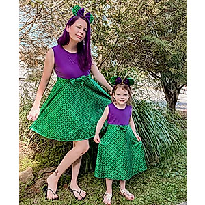 Funna Mermaid Costume for Girls Mommy and Me Princess Dress with Ears Headband, 7-8 Years Purple