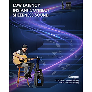 TTSTAR ISAIBELL Wireless Guitar System Instrument System Electric Guitar Transmitter Receiver Rechargeable Bass Accessories Digital Display Stereo Jack Audio Cable Adapter 15Set Frequency