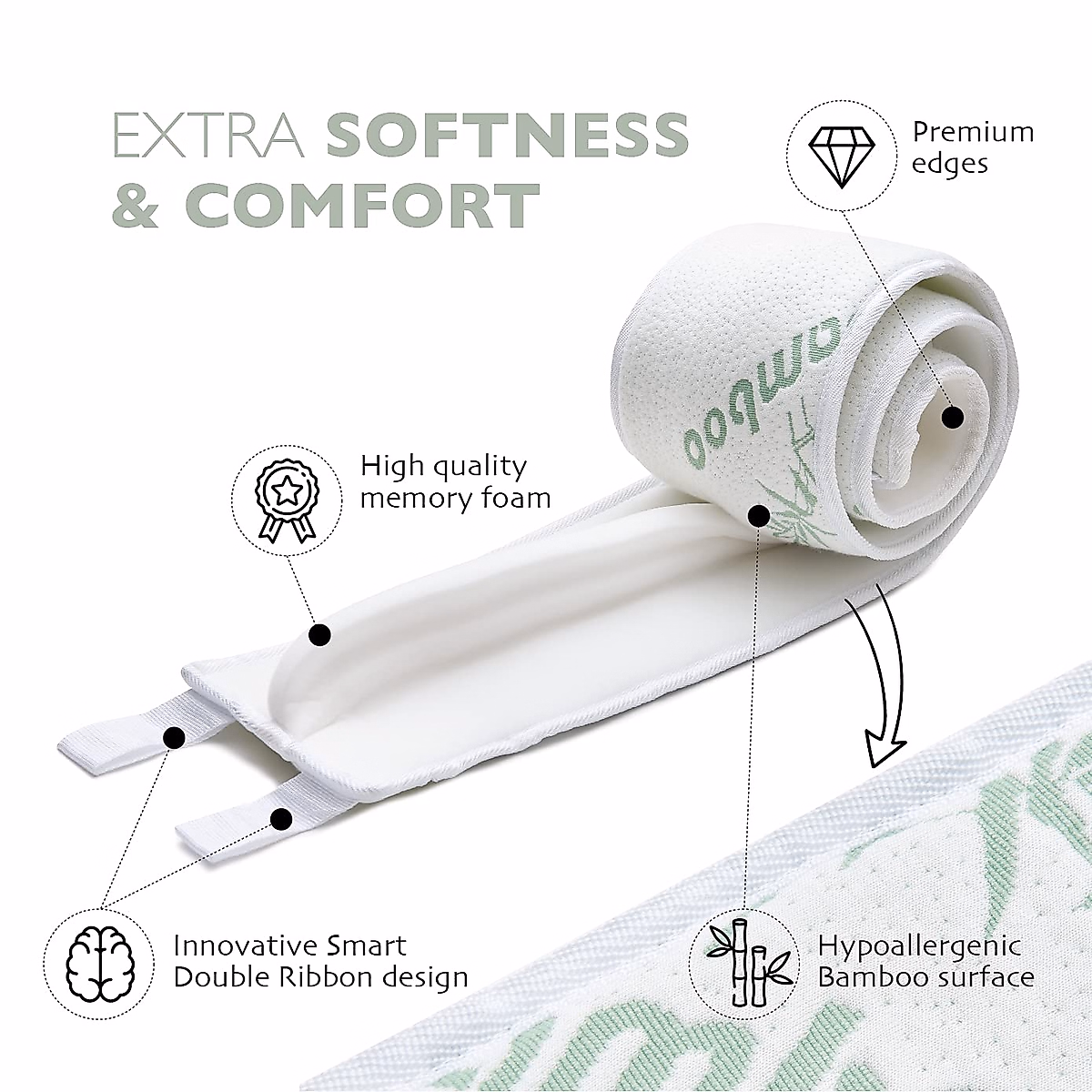 BALIBETOV Twin to King Bed Converter Mattress Bridge, Adjustable Connector Gap Filler Kit, Soft Memory Foam Topper with Bedding Strap, Full, Queen, XL Compatible