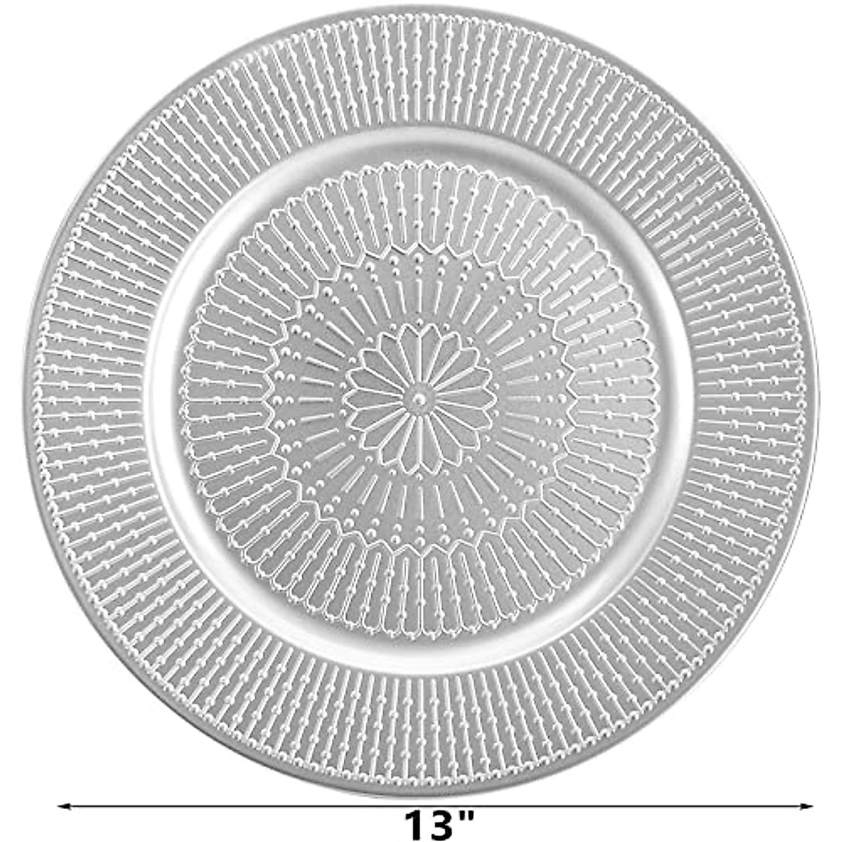 DEAYOU 12 Pack Round Charger Plate, 13-inch Silver Beaded Chargers for Dinner Plates, Plastic Reusable Charger Plate, Decorative Charger Platters for Wedding, Table Setting, Party, Event, Holiday