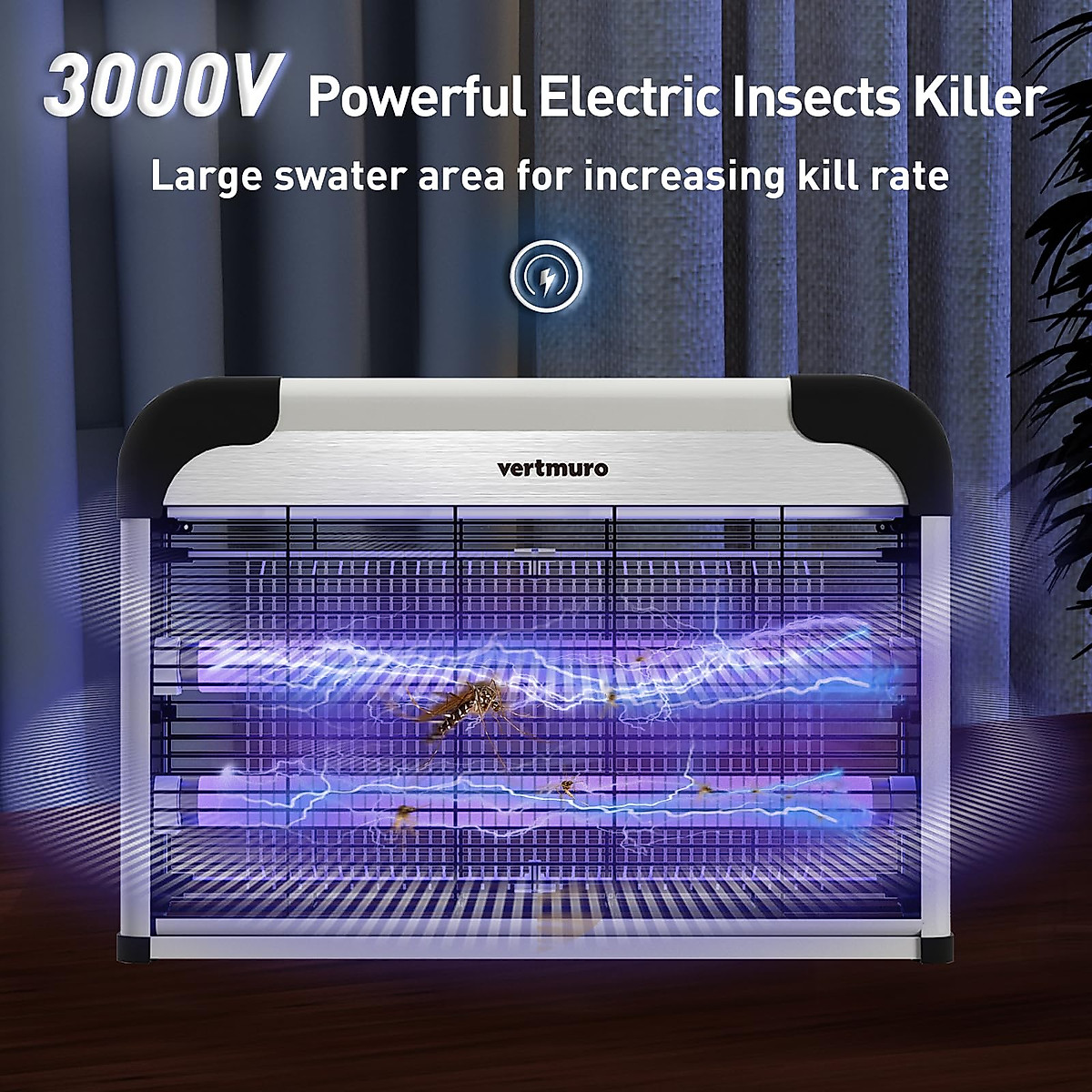 vertmuro 20W Electric Bug Zapper, Indoor Fly Insect Killer with 3000V Grid, UV Light, Mosquito Gnat Zapper w 2 Replacement Bulbs for Home, Kitchen, Restaurant, Garage