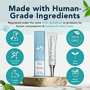 Brushless Organic Dog Toothpaste | Dog Breath Freshener | Dog Tooth Brushing Kit | Dog Teeth Cleaning | Reduce Plaque & Tartar | Vet Formulated (DR. DENTAL WAN Enzymatic Toothpaste for Dogs)