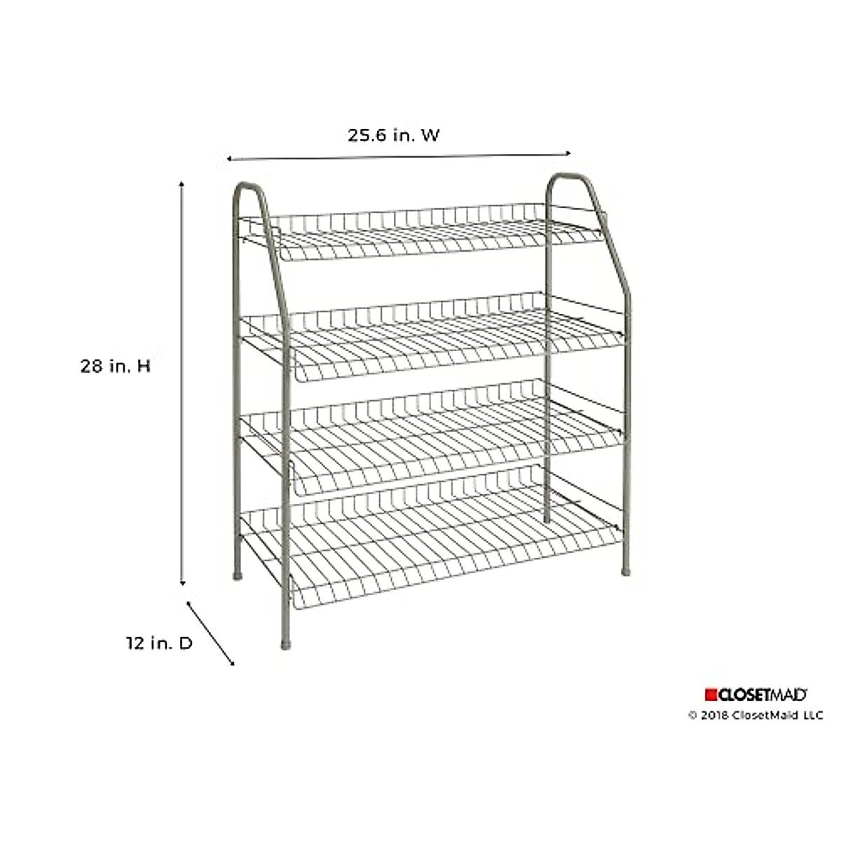 ClosetMaid 4-Tier Wire Shoe Rack Organizer, Nickel Finish, Easy to Assemble, Holds 12 Pairs, for Closet, Bedroom with Sturdy Design