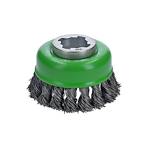 BOSCH WBX329 3 In. X-LOCK Arbor Stainless Steel Knotted Wire Single Row Cup Brush For Applications in Removing Weld Scale, Burrs and Corrosion, Preparing Painting Surfaces