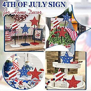 Labor Day Tiered Tray Decor Wooden Star Set, 3 Pcs Veterans Day Table Decorations, Rustic Patriotic Tabletop Home Decor, Red White and Blue Decorations for Celebration Home (Shiny)