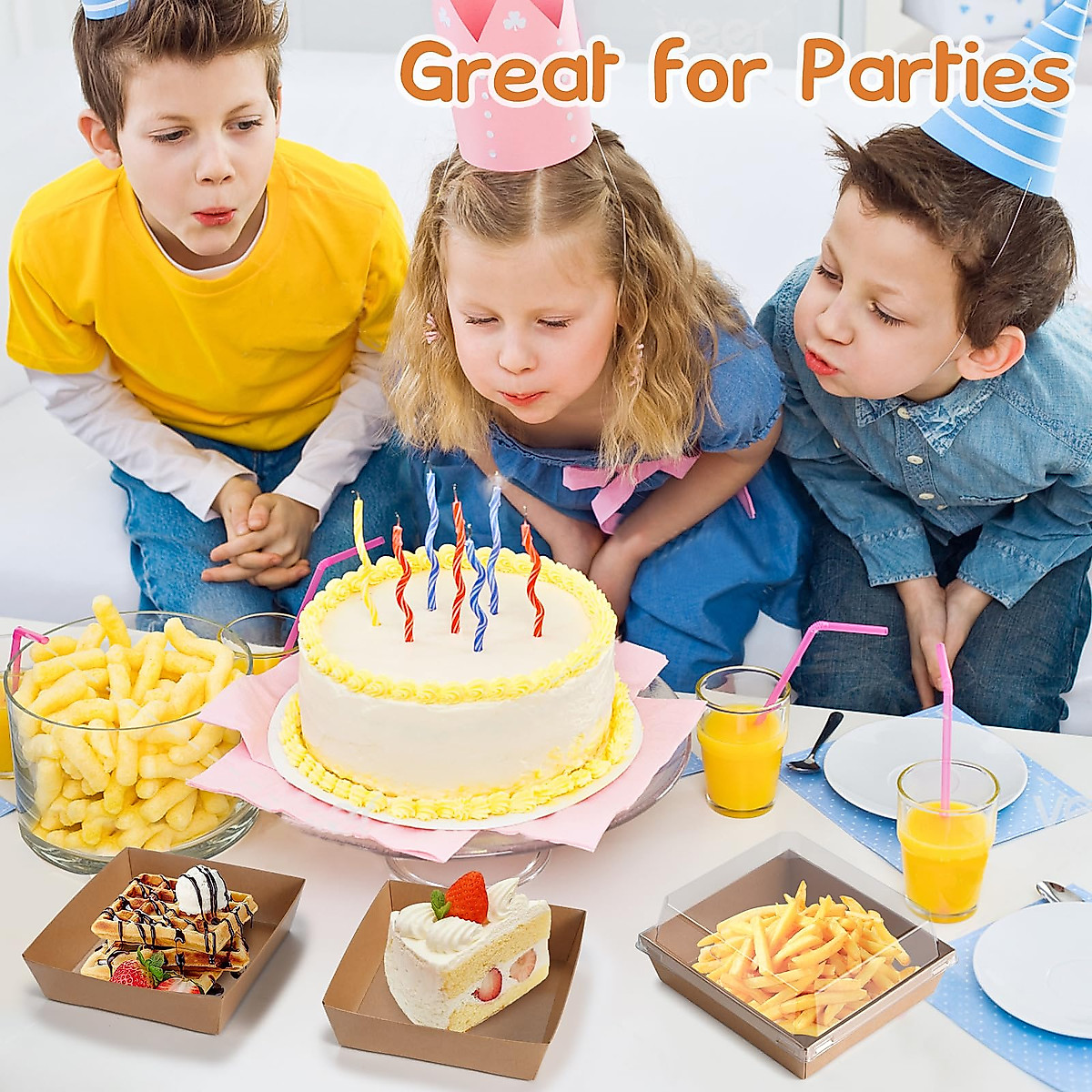 Charcuterie Boxes 20 Pack with Clear Lids, Square Disposable Paper Food Containers to Go Bakery Boxes for Strawberries, Cake Slice, Desserts, Donuts, Party, Wedding, Outdoors and Home Use (Brown)