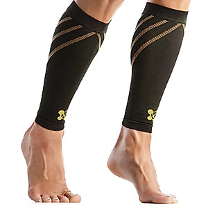 Calf Compression Sleeves for Men & Women - Leg Sleeve and Shin Splints Support - Ideal for Leg Cramp Relief, Varicose Veins, Running - 20-30mmHg Copper Infused Nylon by CopperJoint - Large