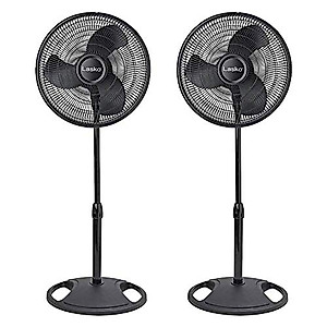 Lasko 16 Inch Oscillating 3 Speed Adjustable Pedestal Stand Fan, Black (2 Pack)