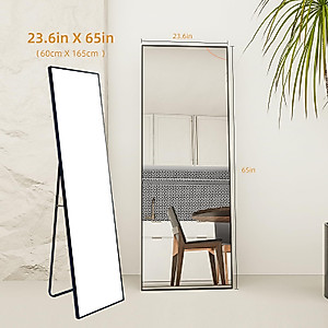 Full Length Full Body Mirror Wall Mirror Standing Mirror with Aluminum Alloy and Rectangle Design for Bedroom Living Room, 65” X 24” Black