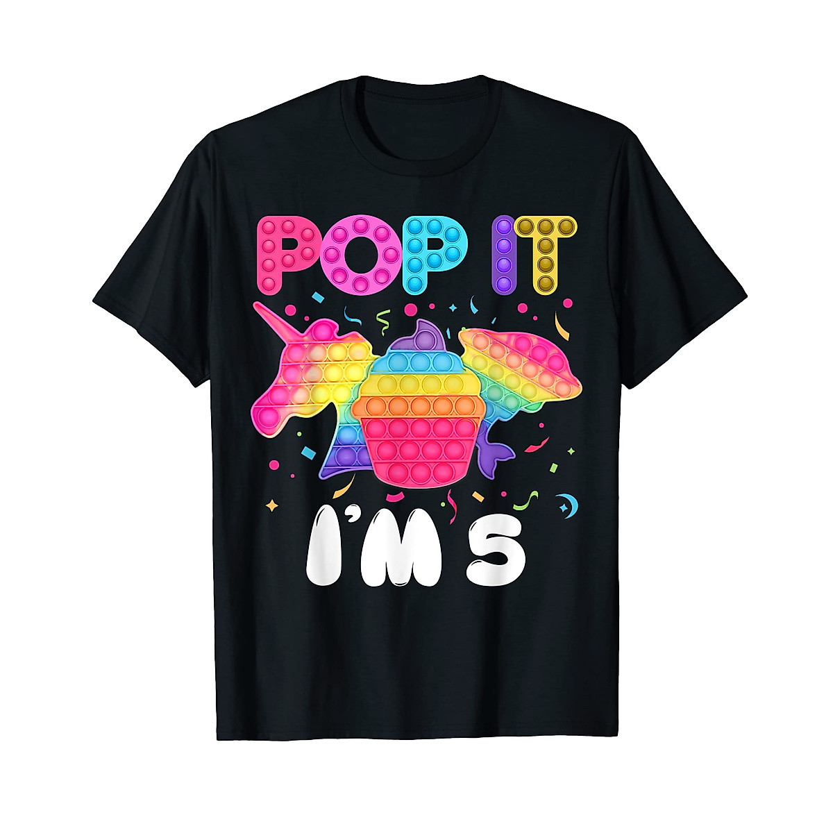 Pop it I'm 5 Birthday Pop It Colorful Unicorn Bubble Popper T-Shirt
