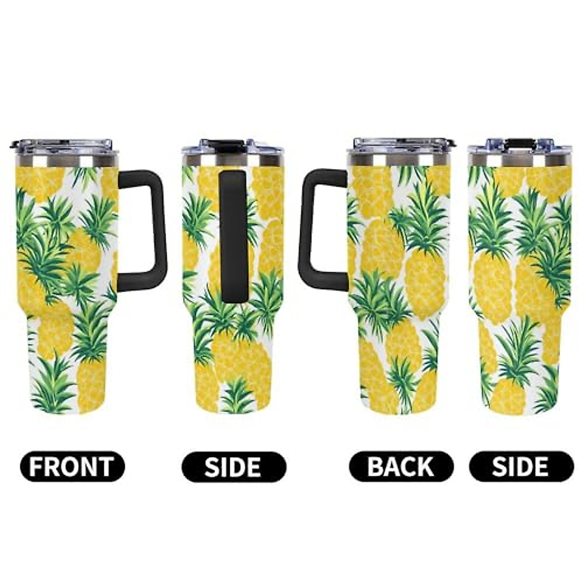 Pineapples Pattern Insulated Tumblers with Handle Stainless Steel Coffee Mug Funny Travel Cup with Lid Straw 40oz