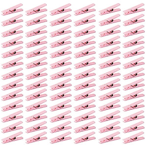 100 Mini Clothes Pin for Baby Shower Girl Game, 1.37 Inch Pink Plastic Small Clothespin Gender Reveal Party Favors (Pink)