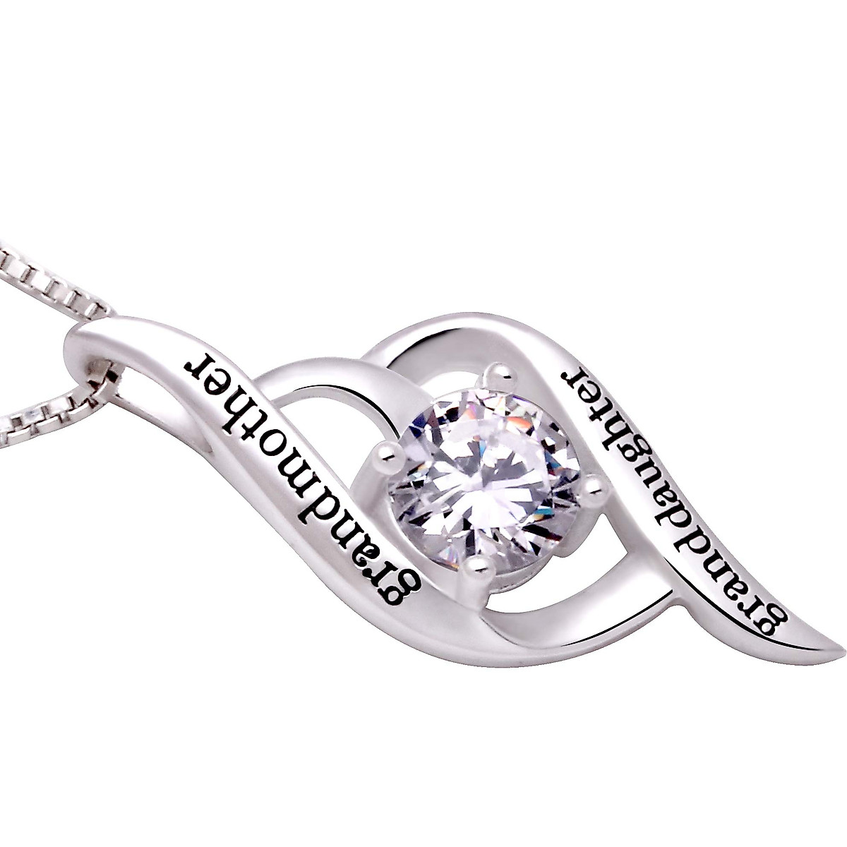 ALOV Jewelry Sterling Silver "grandmother granddaughter" Love Cubic Zirconia Pendant Necklace