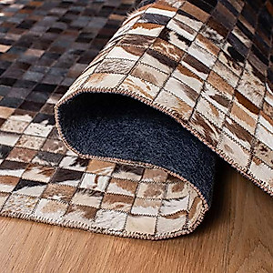 SAFAVIEH Studio Leather Collection 4' x 6' Beige/Brown STL803B Handmade Mid-Century Modern Leather Area Rug