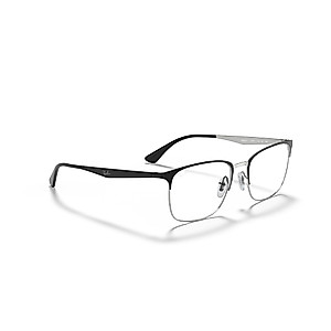 Ray-Ban RX6421 Square Prescription Eyeglass Frames, Matte Black On Silver/Demo Lens, 54 mm
